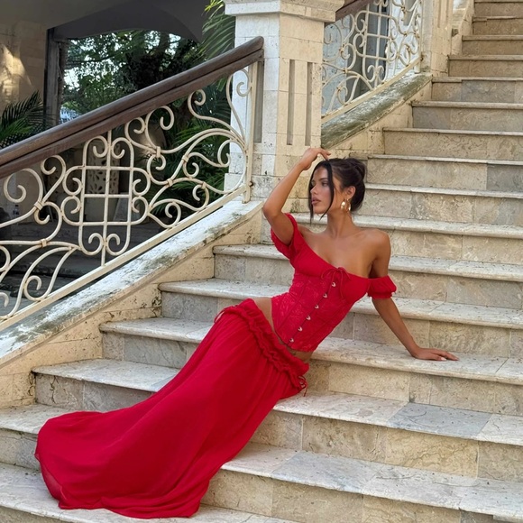 Outcast | Dresses | Outcast Lubela Set Red Corset Top Maxi Skirt | Poshmark